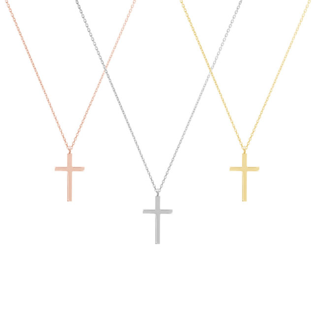 Thin Cross Pendant Necklace in Solid Gold - Tales In Gold