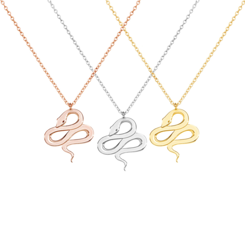 Simple Snake Pendant Necklace in Solid Gold - Tales In Gold