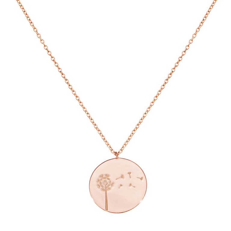 Gold Disc Pendant with an Engraved Dandelion - Tales In Gold